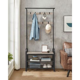 Vasagle Vasagle - Portemanteau, Vestiaire dEntr&eacute;e, Porte-Manteau,33.7 x 84 x 183 cm, avec 9 crochets, Banc et &Eacute;tag&egrave;re &agrave; Chaussures, Gr&egrave;ge et Noir HSR400B02