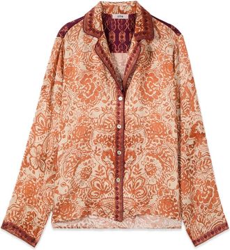 Oltre Femme, Blouses et Chemises, Orange, Taille: 46 FR Chemise en satin de viscose &agrave; motifs