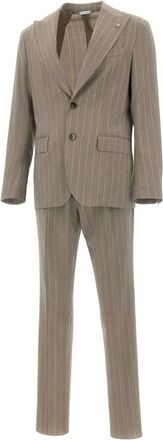 Manuel Ritz Homme, Costumes, Beige, Taille: XL Pinstriped Single-Breasted Suit