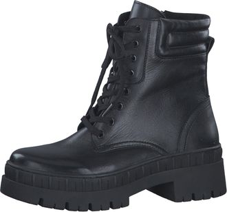 Marco Tozzi Damen Stiefeletten zum Schnüren aus Leder Plateau, Schwarz (Black), 40