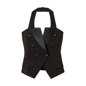 Twin-Set Actitude, Femme, Vestes, Noir, Taille: 36 FR Gilet Cady avec Boutons Logo