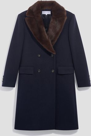 Gerard Darel Manteau crois&eacute; &agrave; col en fausse fourrure - ALEN - Marine