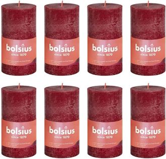 Bolsius Bolsius Rustikale S&auml;ulenkerzen Glanz, 8 St&uuml;ck, 100 x 50 mm, Samtrot
