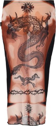 Jean Paul Gaultier Safe Sex Tattoo Print Midi Skirt - Multicolor