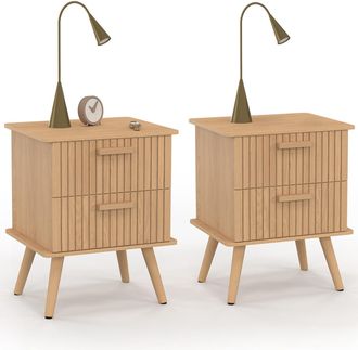 IDMarket Lot de 2 Tables de Chevet Juliette 2 tiroirs Effet Lattes