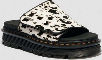 Dr. Martens Zebzag Dalmatian Hair On Leder Plateau Slides in Creme, Gr&ouml;&szlig;e: 36
