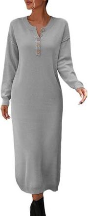 Generic Robes amincissantes douces surdimensionn&eacute;es avec boutons sur le devant et col en V et manches longues pour femme, gris, XL