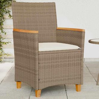 vidaXL Gartenst&uuml;hle mit Kissen 2 Stk. Beige Poly Rattan Massivholz - Vidaxl