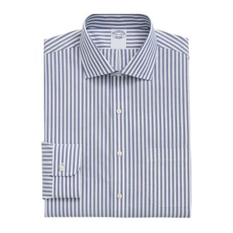 Brooks Brothers Chemise ray&eacute;e en coton stretch non-iron coupe ajust&eacute;e avec col spread anglais - Homme - Chemises - Bleu - Taille: XL