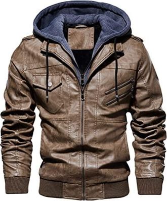 Minetom Blouson Homme Sweatshirt Veste en Cuir PU avec Capuche pour Hommes Amovible Manteau Chaud Automne Hiver Bomber Biker Veste Mens Hooded Leather Jacket 