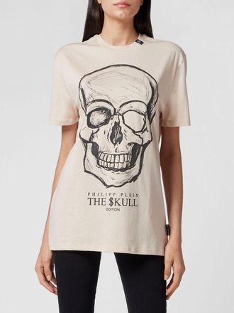 Philipp Plein T-shirt Skull en jersey avec logo imprim&eacute; contrastant