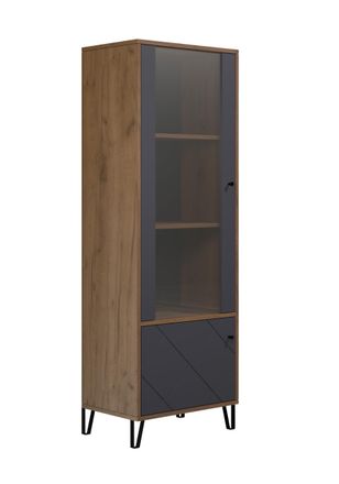 Trendteam Montez - Vitrine - Eiche Kraft Gold/Graphite - Wohnzimmerschrank mit 4 F&auml;chern - (BxHxT) 63 x 172 x 40 cm - moderne Metallf&uuml;&szlig;e - kratzfest