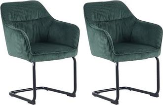 Byliving ELBA Schwingstuhl 2er Set, drehbar 180&deg; mit R&uuml;ckholfunktion, Grob-Cord dunkelgr&uuml;n, Metallgestell schwarz, Armlehnen