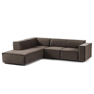 Studio Copenhagen home24 Ecksofa mit Ottomane Braun/Taupe Samt Shyla 260 x 70 x 234cm Ottomane davorstehend links Keine Funktion Glamour