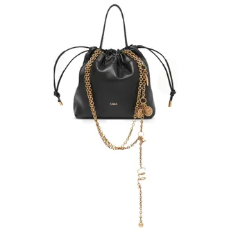 Chlo&eacute; Lambskin Leather Bucket Bag - Black