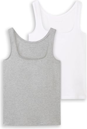 Tom Tailor Tom Tailor Damen Basic Top im Doppelpack,21373 - medium Silver Grey Melange, XXS
