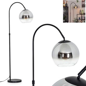 HOFSTEIN Stehleuchte Koyoto, Stehlampe aus Metall/Glas in Schwarz/Chrom/Rauch/Klar, Leuchte im Retro/Vintage/Industrial-Design mit Schirm aus Glas (Ø 25cm) u. 