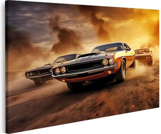 Islandburner Bild auf Leinwand Motorsport Rennwagen driftet bei Dämmerung auf Hochgeschwindigkeitsrennstrecke Bilder Wandbilder Poster