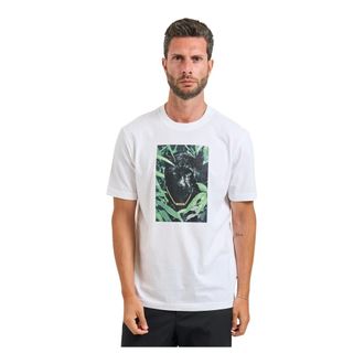 HUGO BOSS Homme, Tops, Blanc, Taille: M T-shirt à imprimé animal ligne Orange
