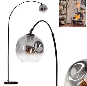 HOFSTEIN Stehleuchte Ripoll, Stehlampe aus Metall/Glas in Schwarz/Rauch/Klar mit Marmorfu&szlig;, verstellbare Leuchte im Vintage-Design (Schirm &Oslash; 20 cm), Fu&szlig;schalte