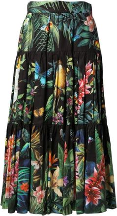 Dolce & Gabbana Femme, Jupes, Multicolore, Taille: 34 FR Jupe midi taille haute en coton &agrave; fleurs