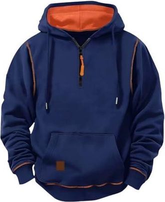 Generic Sweat &agrave; capuche pour homme avec fermeture &eacute;clair 1/4 - Manches longues - Pull en polaire d&eacute;contract&eacute; - Coupe droite - Confortable - Pull de transition
