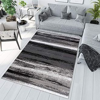 Tapiso Maya Tapis Poil Court Moderne Noir Gris Blanc Mouchet&eacute; Motif Ray&eacute; Tapis Salon Chambre Salle &agrave; Manger Adulte Bureau Oeko-TEX R&eacute;sistant 160 x 230 cm