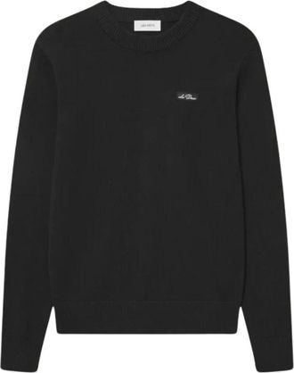 Les Deux Homme, Pulls, Noir, Taille: XL Gary Patch Crewneck Knit