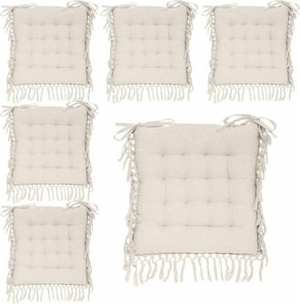 Atmosphera Lot de 6 Galettes de chaise en Coton Ivoire avec franges macramé 40 x 40 cm - Atmosphera