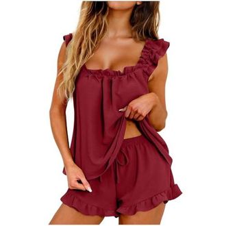 Generic Pyjama dété court pour femme - Ensemble shorty - Vêtement de nuit - Vêtement de détente - Deux pièces en coton - Combinaison dintérieur - Pantalon - H