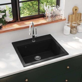 vidaXL Granitsp&uuml;le Einzelbecken Schwarz - Vidaxl
