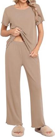 Ekouaer Pyjama Femme Short à Manches Courtes Ensemble de Pyjamas Vêtements de Nuit Bas de Pyjamas Confortable Doux Respirant