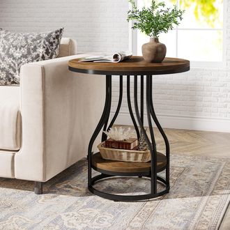 Tribesigns Runder Beistelltisch, 2-stöckig, moderner Nachttisch, kleine Chirside-Tische mit Stauraum für Couch, Nachttisch mit Metallrahmen für Wohnzimmer (1, Br