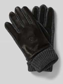 Bugatti Handschuhe aus Leder-Textil-Mix mit Label-Detail