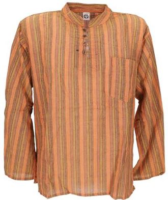 Guru Shop Chemise de p&ecirc;cheur N&eacute;pal - Chemise hippie ray&eacute;e Goa Hippie - Chemise de yoga - Gris/noir - Homme, Orange, XXL