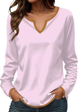 Generic Haut &agrave; manches longues pour femme - Grande taille - D&eacute;contract&eacute; - Col en V - Coupe droite, rose clair, 3XL