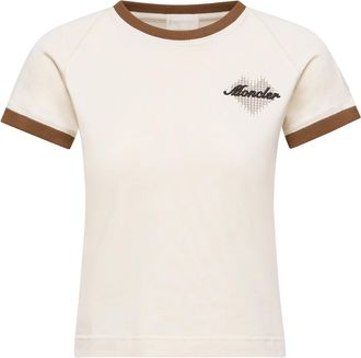 Moncler Moncler T-shirt En Coton &Agrave; Logo Caur, Femme, Beige, Taille: Xl