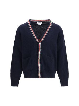 Thom Browne Mens Cardigan Hector Donegal Yarn Navy Merino Wool (ovis Aries) Sweater