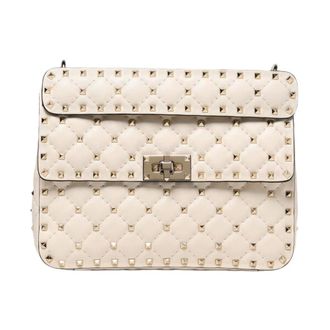 Valentino Garavani Femme, Sacs, Beige, Taille: ONE Size Sac &agrave; bandouli&egrave;re matelass&eacute; en cuir avec Rockstud
