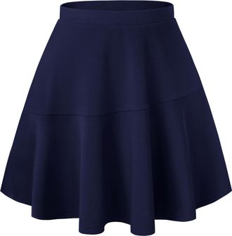 Kate Kasin Damenrock Basic Solid Mini Skaterrock Swing A-Linienrock mit elastischer Taille Dunkelblau XL