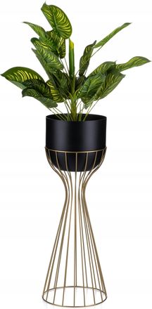 HowHomely Moderne Blumenst&auml;nder Metall 56 cm Hoch mit Schwarz Blumentopf Rund 18 cm &Oslash; auf Robuste Gold St&auml;nder - Pflanzenst&auml;nder zur Dekoration Innenr&auml;umen