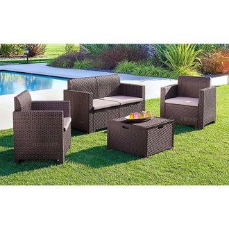Dmora Dmora - Ensemble de salon dext&eacute;rieur Dmotto, Ensemble de jardin avec coussins, Ensemble de salon dint&eacute;rieur effet rotin, 100% Made in Italy, Marron