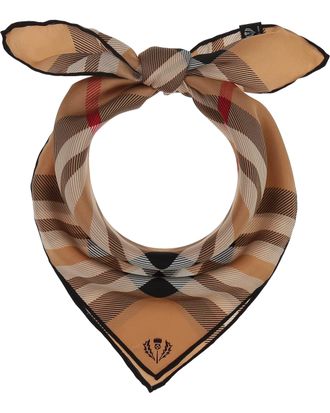Fraas Halstuch Damen aus 100% reiner Seide - Nickituch Damen mit Plaid-Muster - 51 x 51 cm Größe - Schickes Seidentuch Bandana Camel