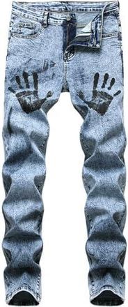 Generic Jean Homme Jeans Homme Week-End/Voyage Jean Stretch Bleu Clair Imprim&eacute; Tendance - Look L&eacute;ger Et Fashion pour Automne Et Printemps