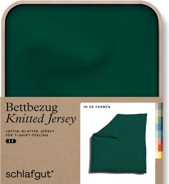 Schlafgut Knitted Jersey Bettwäsche 240x220cm Bettdecke Bezug einzeln, Green Deep Uni, weich und faltenfrei mit Elasthan