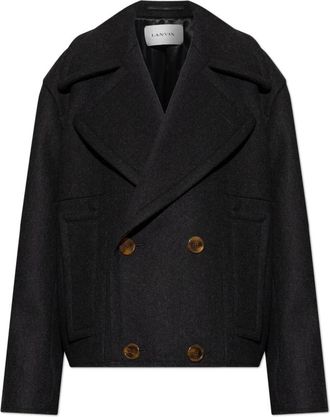 Lanvin Homme, Manteaux, Noir, Taille: M Wool Coat
