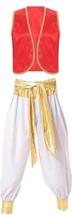 dPois Homme Déguisement Arabe Gilet Pantalon Costume Arabe Roi Prince Carnaval Partie Fête Jeux de Rôle E Bordeaux&Blanc L