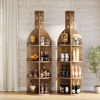 Tribesigns 190 cm Weinregal Freistehender mit Aufbewahrungsregalen, Industrielles Rundes Weinschrank mit H&auml;ngenden Kelchhaltern, Stehende Flaschenregal f&uuml;r Wohnz