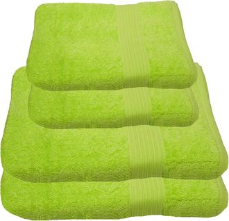 Julie Julsen 4 TLG Handtuchset 2 Badet&uuml;cher 2 Handt&uuml;cher Reine Baumwolle &uuml;ber 30 Farben Limette