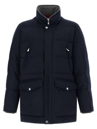 Brunello Cucinelli Wool Flannel Padded Coat - Navy